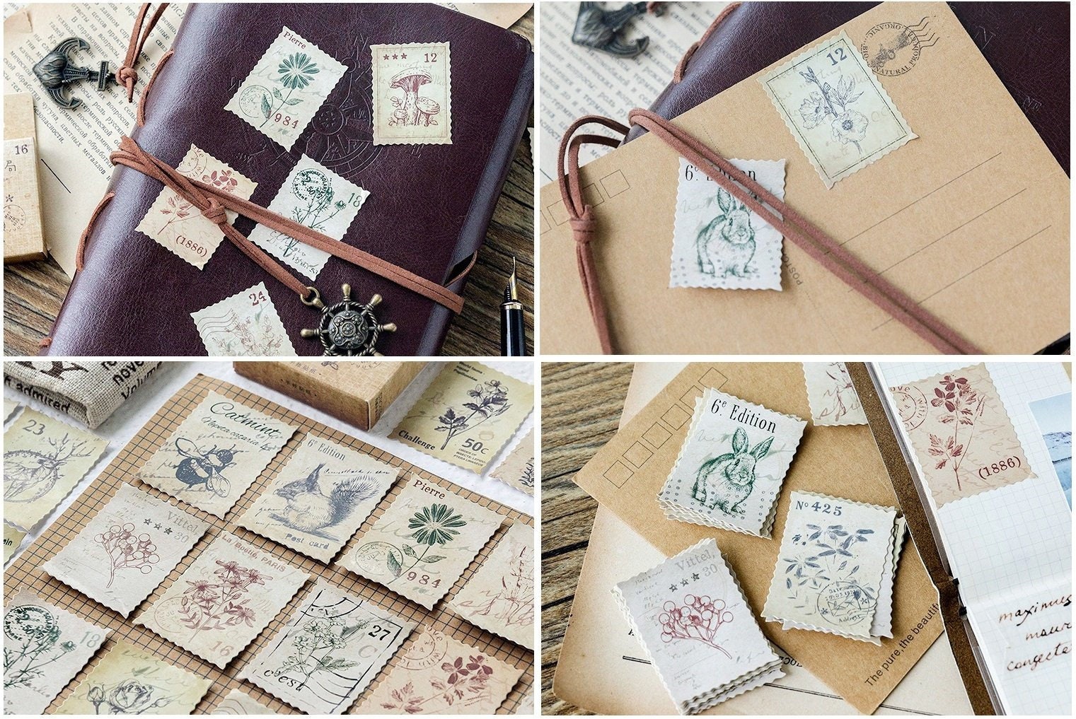 45 Vintage Postage Stamp Sticker Field & Forest Antique Forest | Etsy