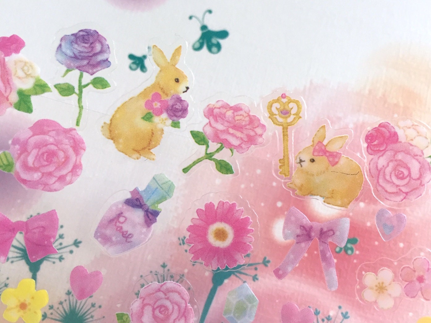 Rabbit Flower Sticker Cute Rabbit Pink Flower Themed Fancy Garden ...