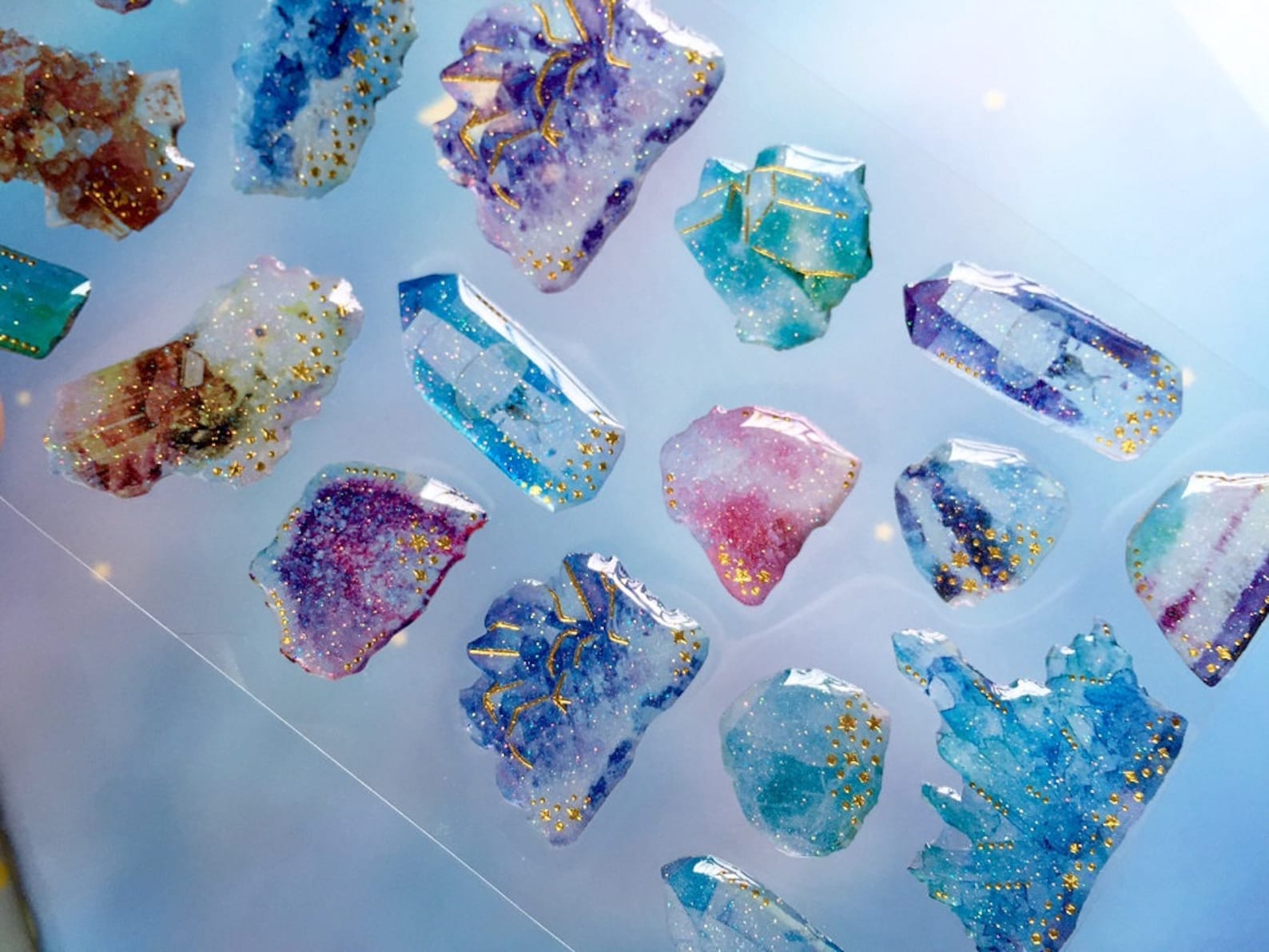 Raw Crystal Sticker Colorful Stone Raw Gemstone Decor Sticker Rainbow ...