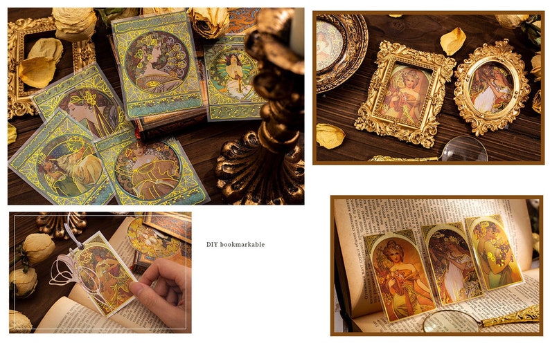 30 Alphonse Mucha Gold Foiled Stickers Mucha Art Collection Decals ...