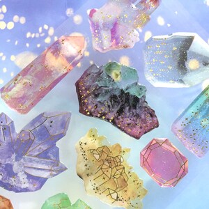 Raw Crystal Epoxy Sticker Colorful Stone Raw Gemstone Fluorite Citrine ...