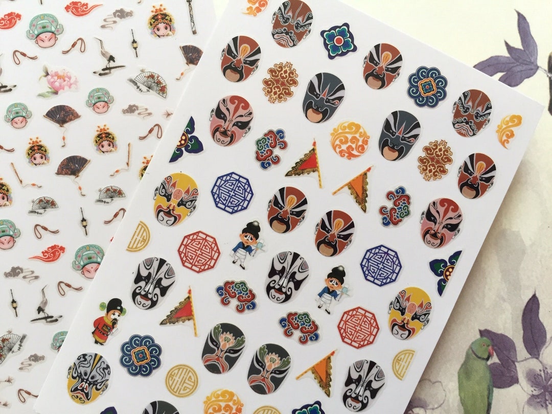 130 Cute Opera Face Stickers Chinese Opera Mask Nail Art Sticker Super ...