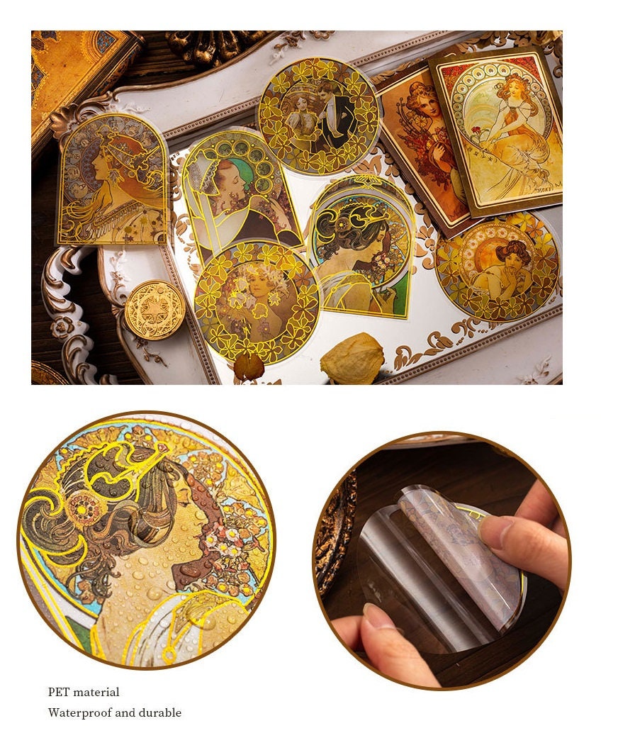 30 Alphonse Mucha Gold Foiled Stickers Mucha Art Collection Decals ...