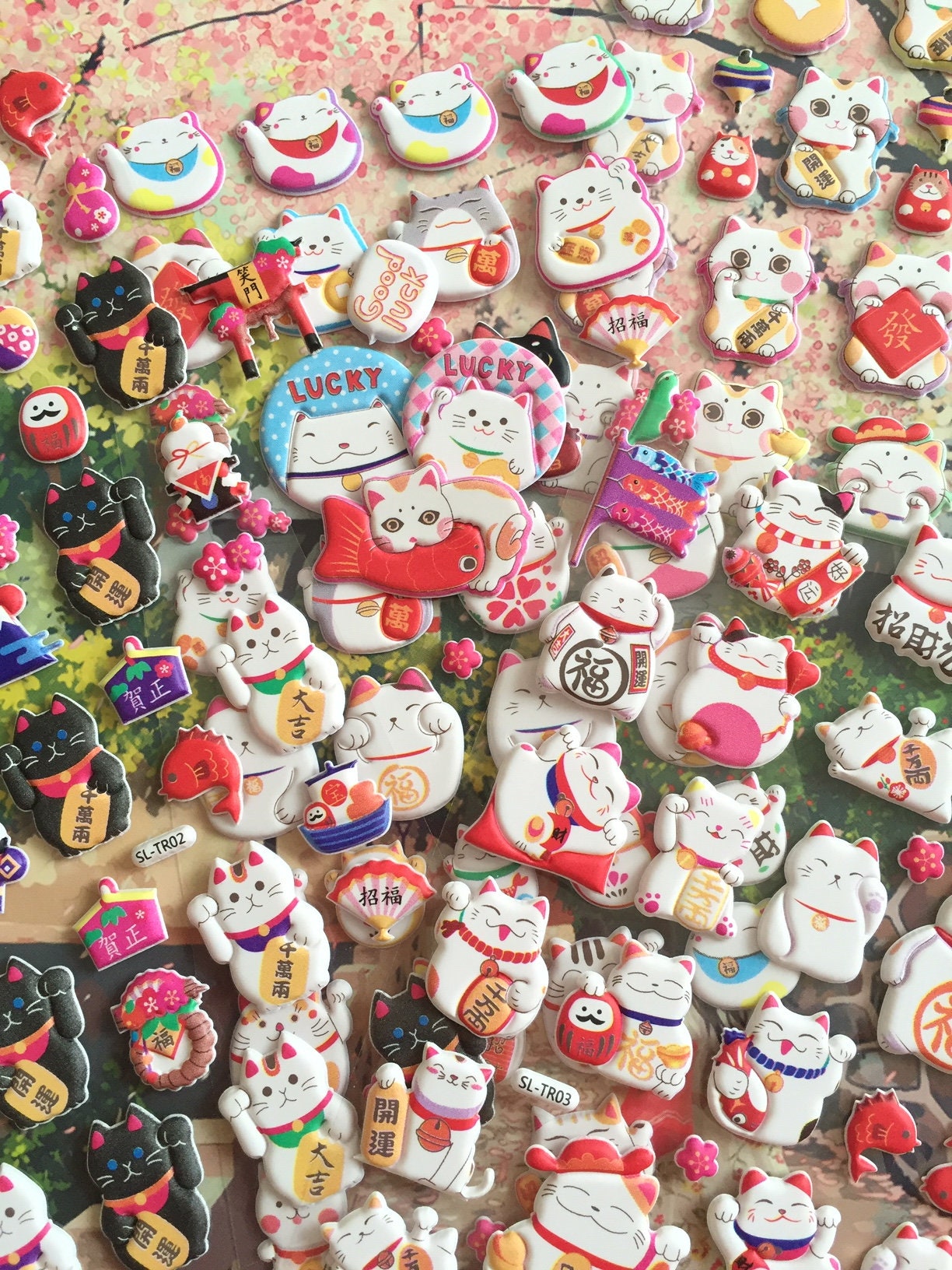 120 Maneki-neko Lucky Cat Collection Stickers Fortune Wealthy Cat Rich ...