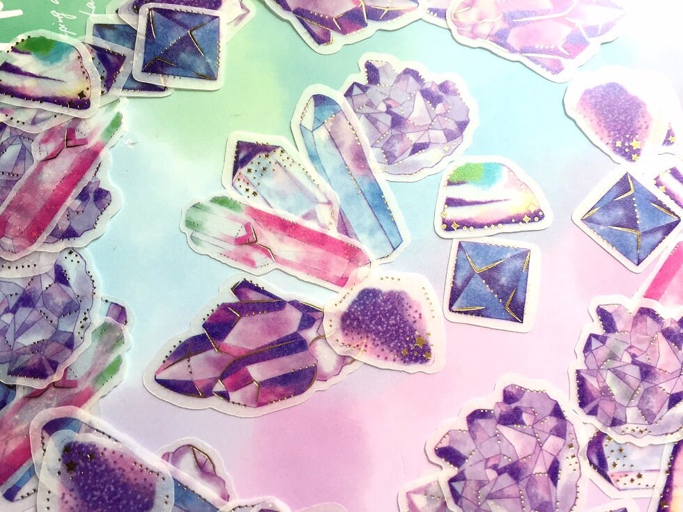 48 raw crystal sticker colorful stone raw gemstone flake | Etsy