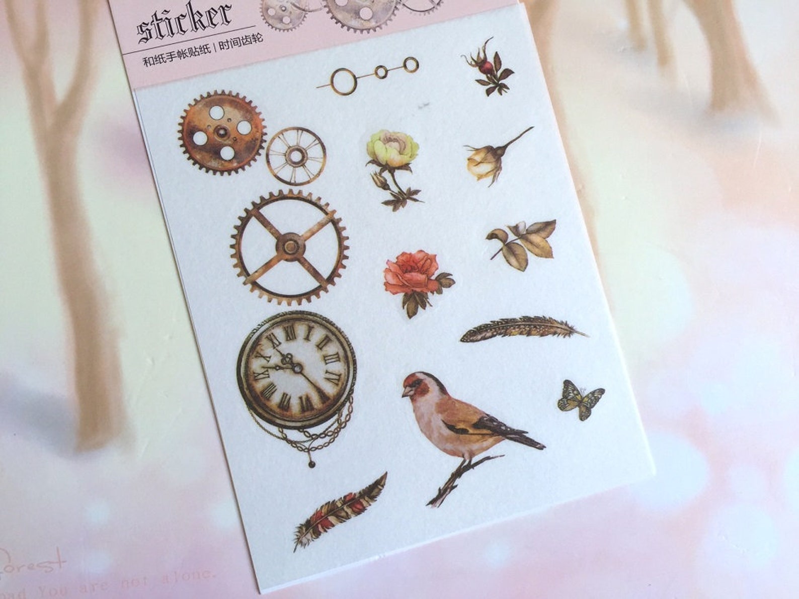 Clock Themed Sticker Cute Birds Clock Gears Bird Feather - Etsy
