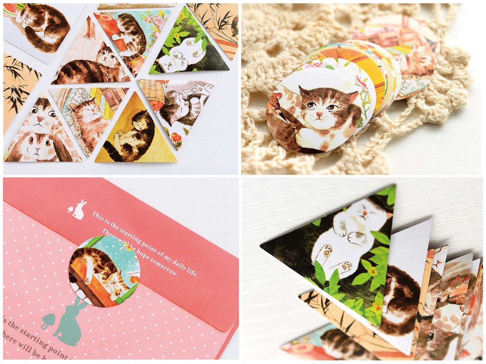 Cartoon Cat Label 45 Sticker Watercolor Cat Sticker Cat - Etsy