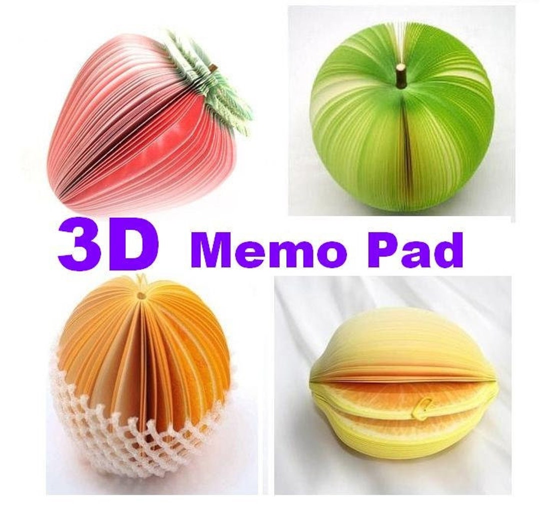 3D Fruit Memo Pad Orange Memo Pad Lemon Paper Memo Green Apple Memo Pad ...