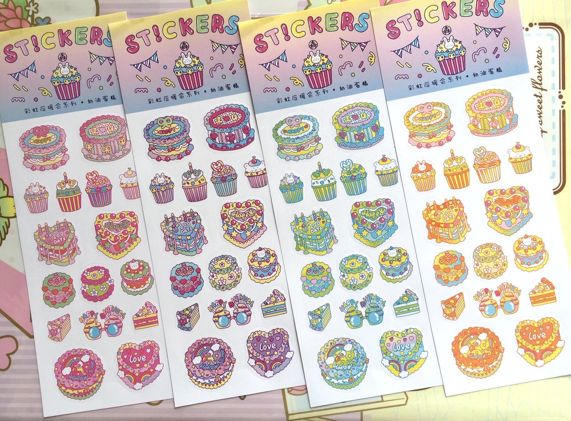 4 Sheets Mini Cake Cupcake Birthday Cake Sticker Colorful - Etsy