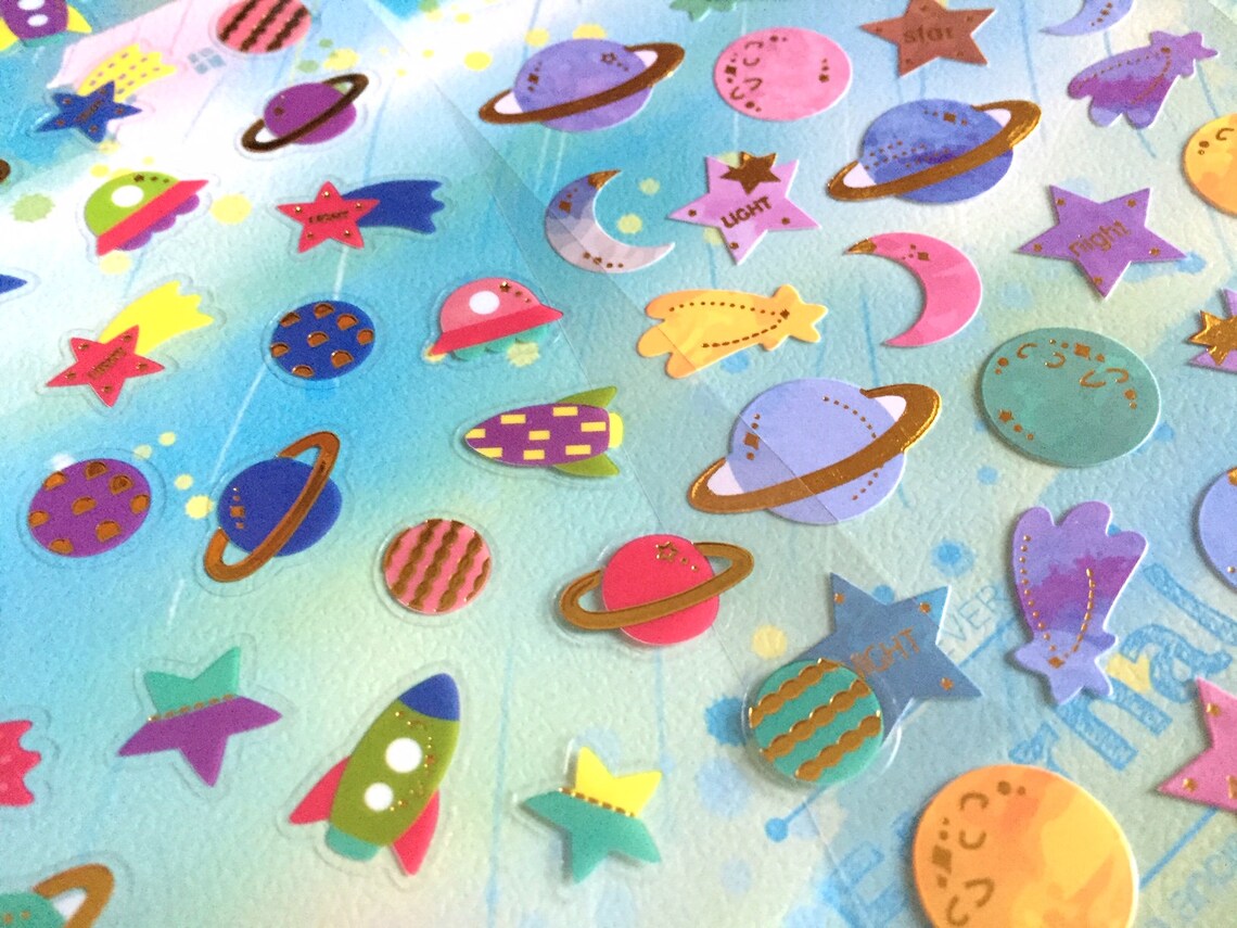 Spaceship Outer Space Sticker Mini Planets Shooting Star | Etsy