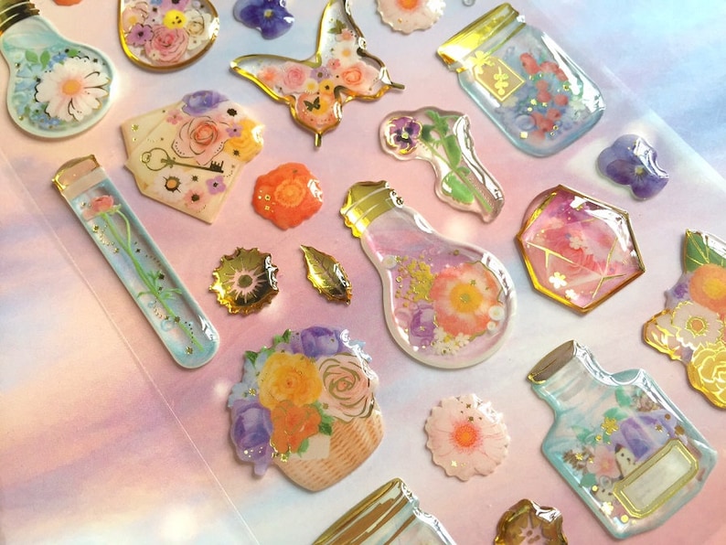 Beautiful Flower Sticker Perfume Bottle Lightbulb Vase Epoxy Sticker ...