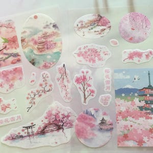 45 Cherry Blossom Sakura Themed Sticker Mount Fuji Pink Flower Flower ...