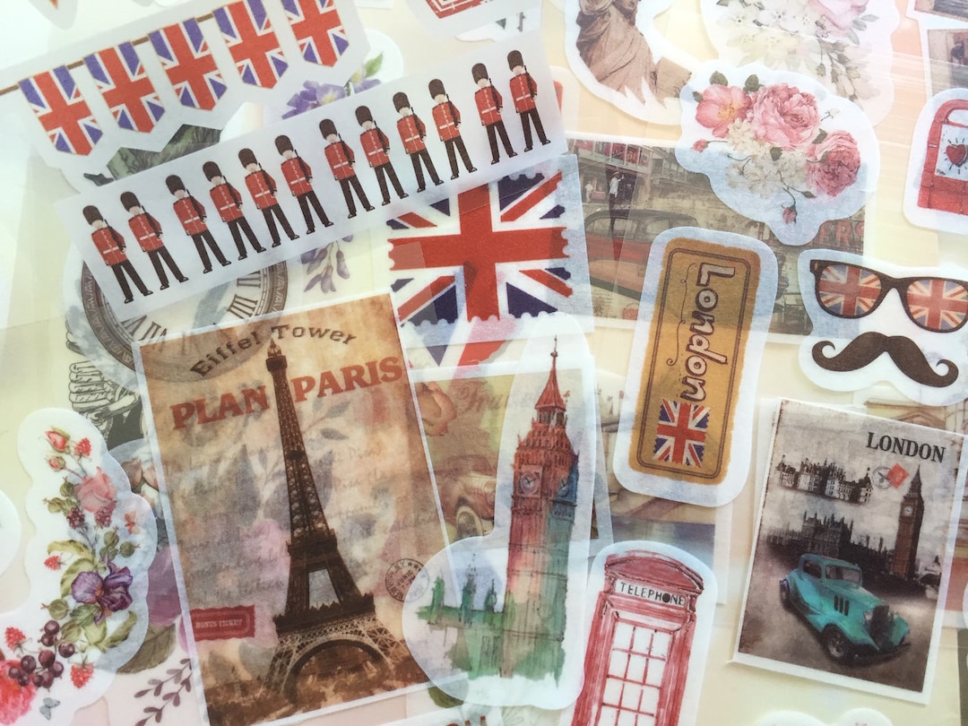 46 Vintage London Paris Stickers Old London Bus British Tour Europe ...