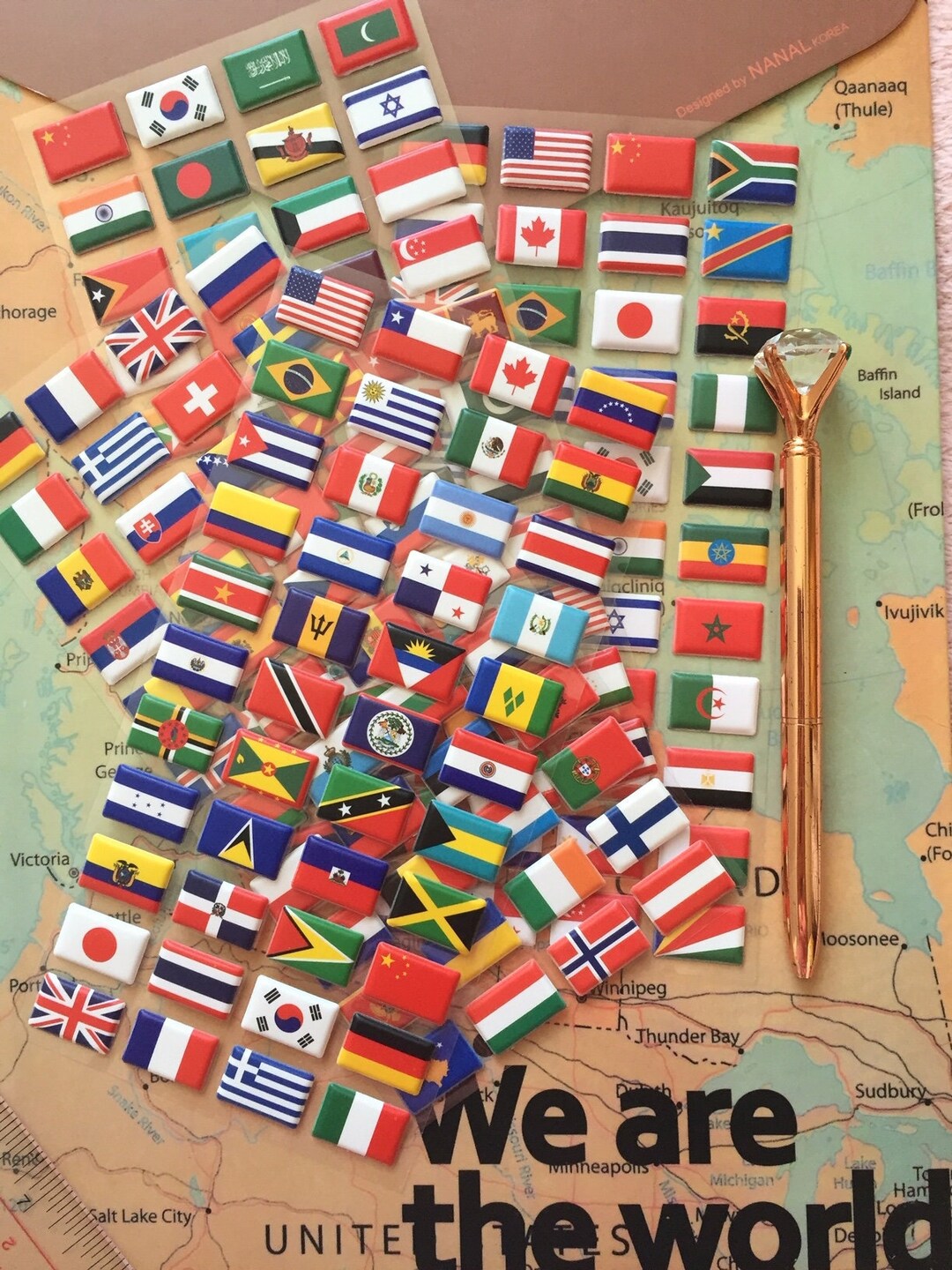 Set of 4 World Flag Puffy Stickers United Nations Stickers US UK Canada ...