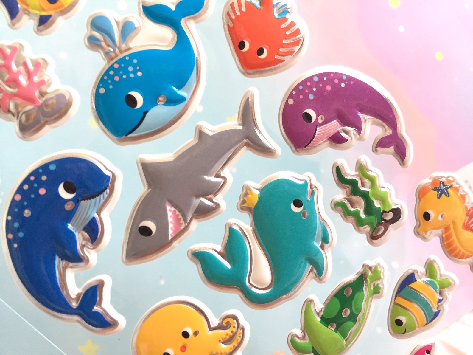 Cute Fish Sea World Sticker Colorful Underwater Rare Fish Jellyfish ...
