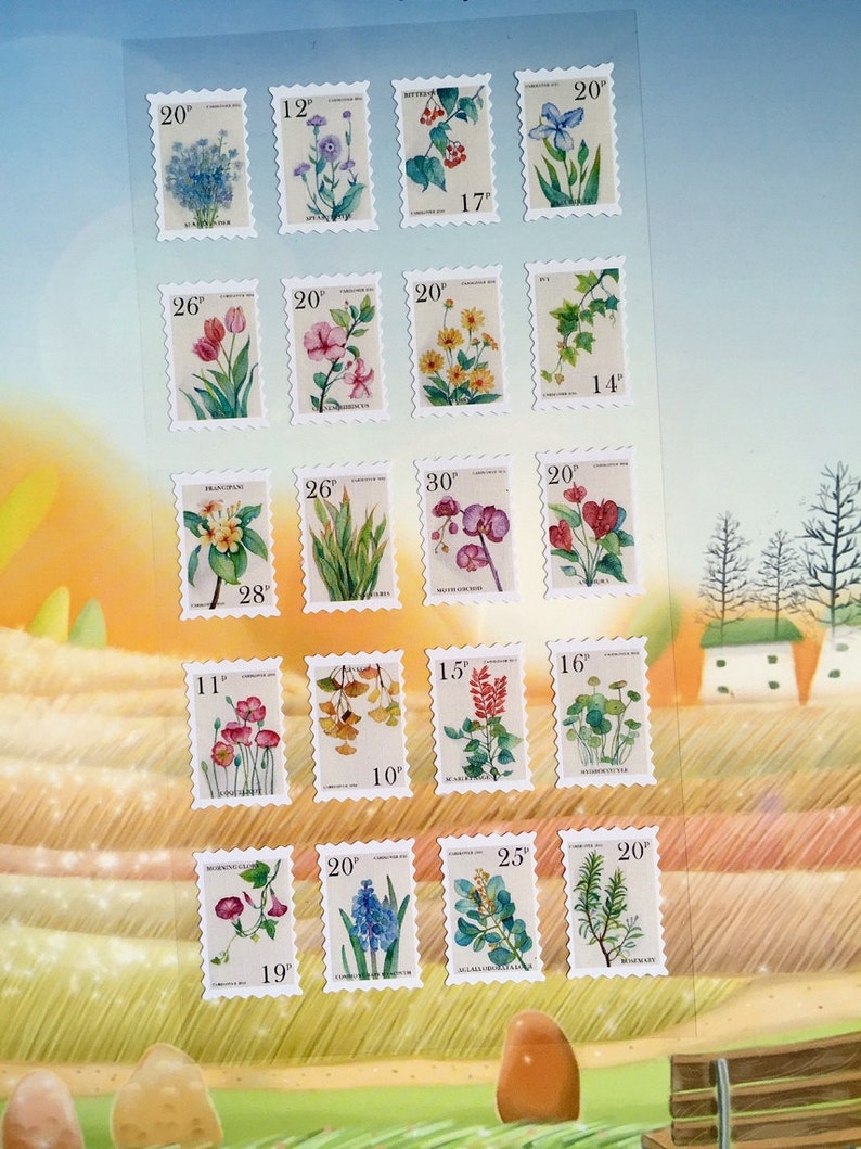 Vintage Flower Stickers Retro Flower Postage Sticker Flower Stamp Label ...