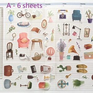 Cozy Home Furniture Sticker Set of 6 Interior Design Vintage House ...