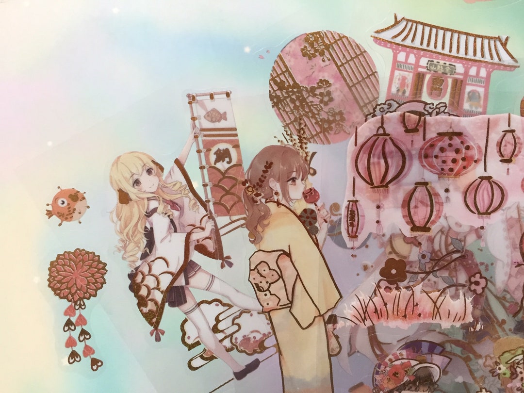 4 Sheets Japan Comic Girl Sticker Traditional Kimono Anime Cartoon ...