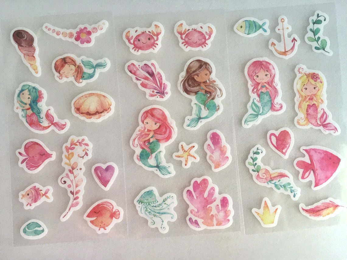 Set of 6 little Mermaid sticker cute mermaid cartoon | Etsy