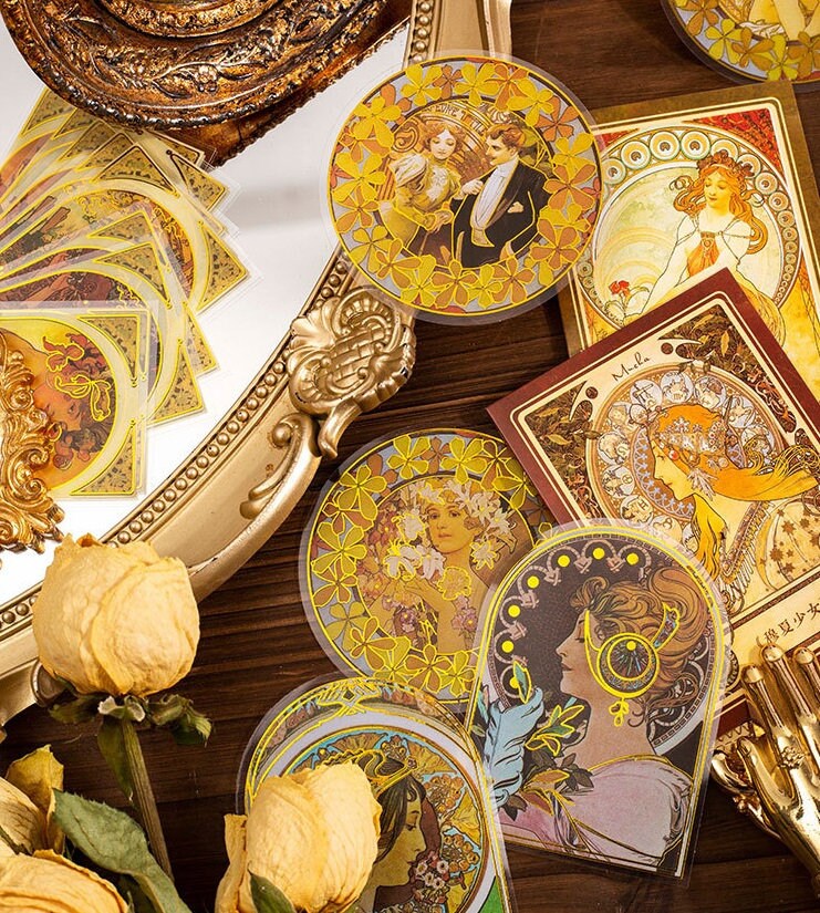 30 Alphonse Mucha Gold Foiled Stickers Mucha Art Collection Decals ...