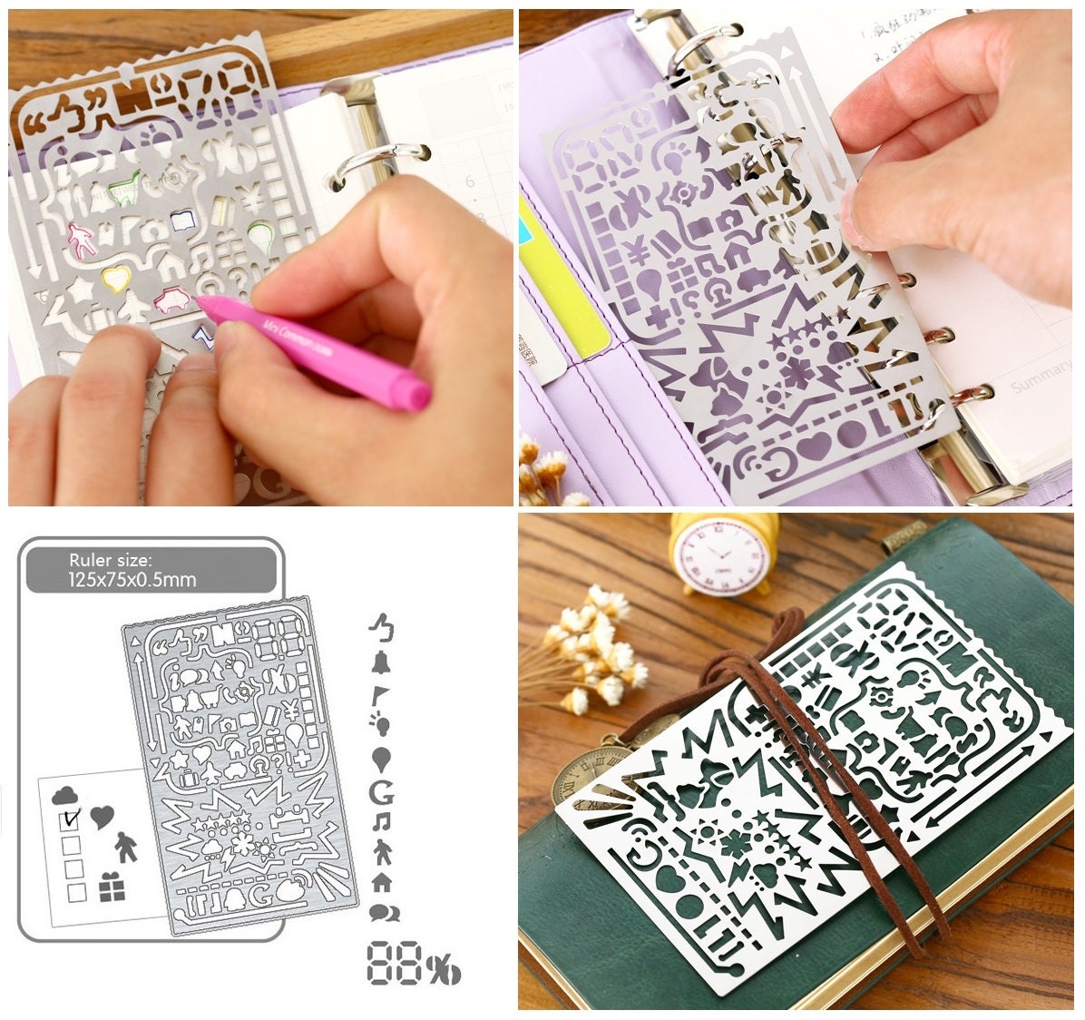 Planner Ruler Number Alphabet Art Shapes Stencil Ruler Daily Life ...