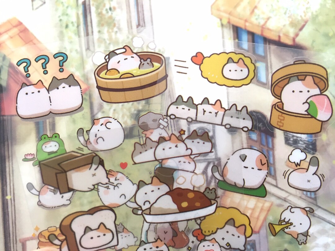 190 Cute Fat Cat Stickers Dim Sum Cat Fat White Cat Mini Foodie Cat ...