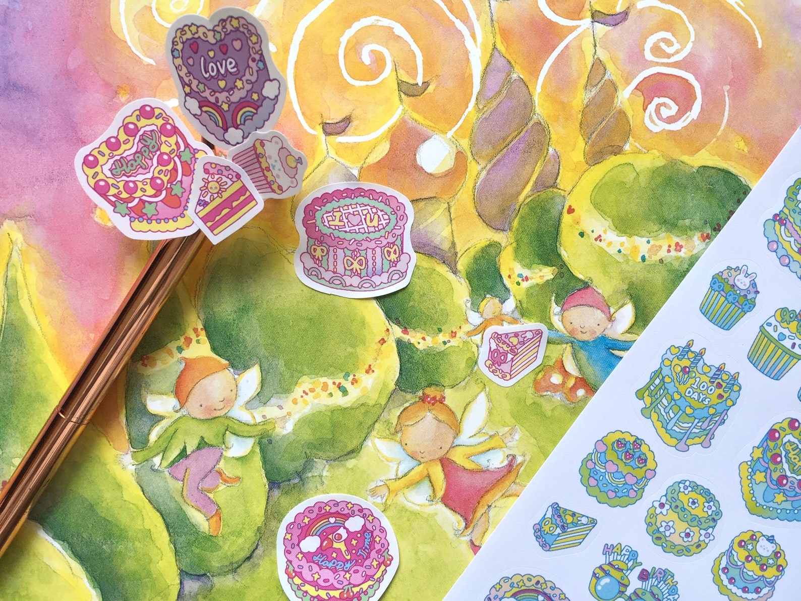 4 Sheets Mini Cake Cupcake Birthday Cake Sticker Colorful - Etsy