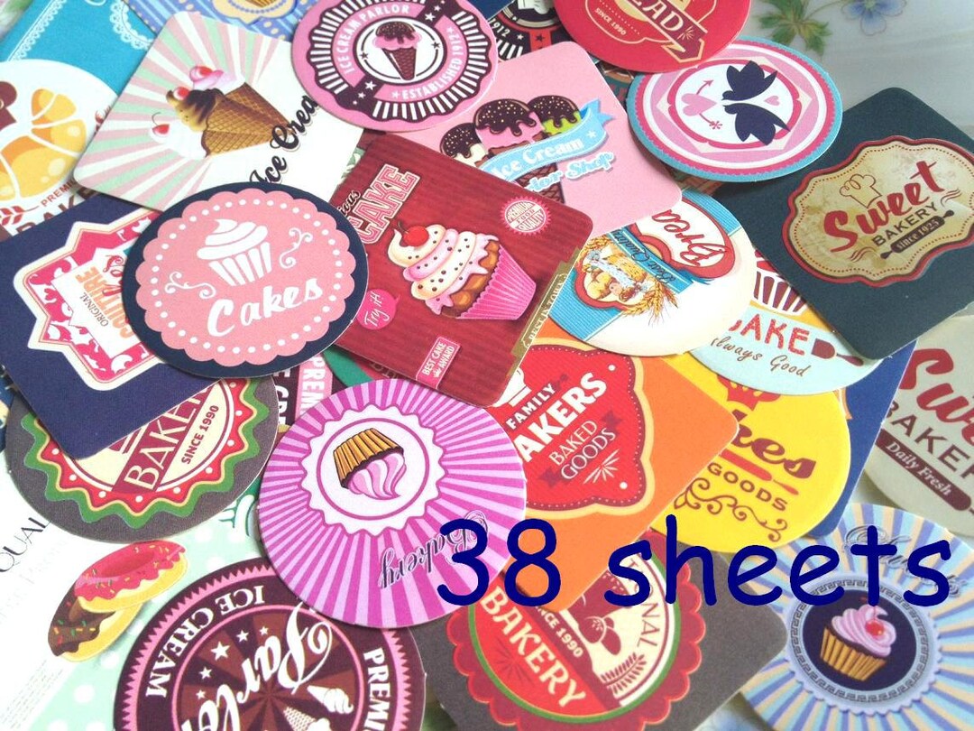 38 Retro Cupcake Ice Cream Sticker Colorful Yummy Cupcake Dessert Time ...