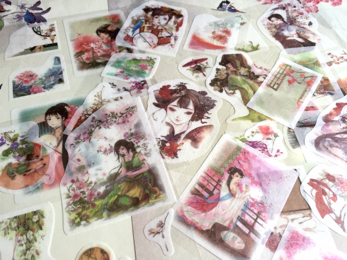 6 Sheets of Ancient Chinese Girl Sticker Asian Vintage Beauty Lovely ...