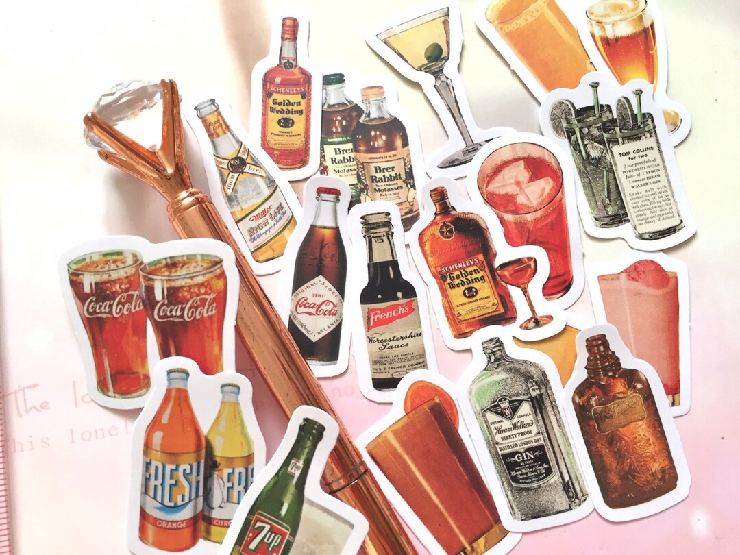 38 Retro Drinks Coffee Sticker Vintage Coffee Ice Drink Cocktail Coffee ...