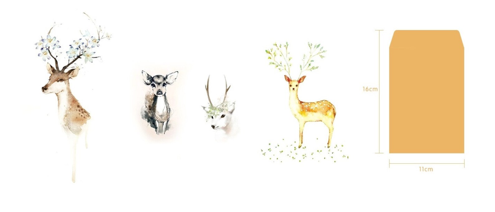 4 Lovely Deer Envelopes Deer Themed Kraft Envelope 4pcs Reindeer Elk ...