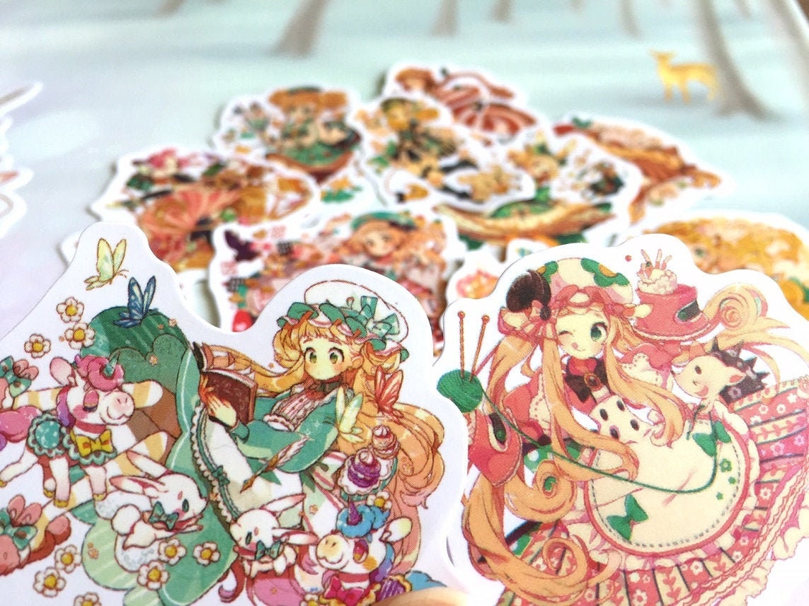 Cute comic girl sticker cosplay teen girl pet rabbit unicorn | Etsy