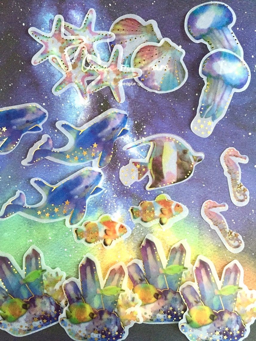 32 Sea Animal Sticker Blue Whale Jellyfish Tropical Fishes - Etsy