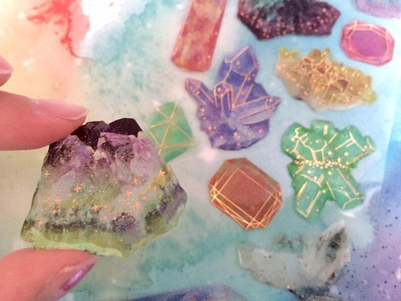 Raw Crystal Epoxy Sticker Colorful Stone Raw Gemstone Fluorite - Etsy