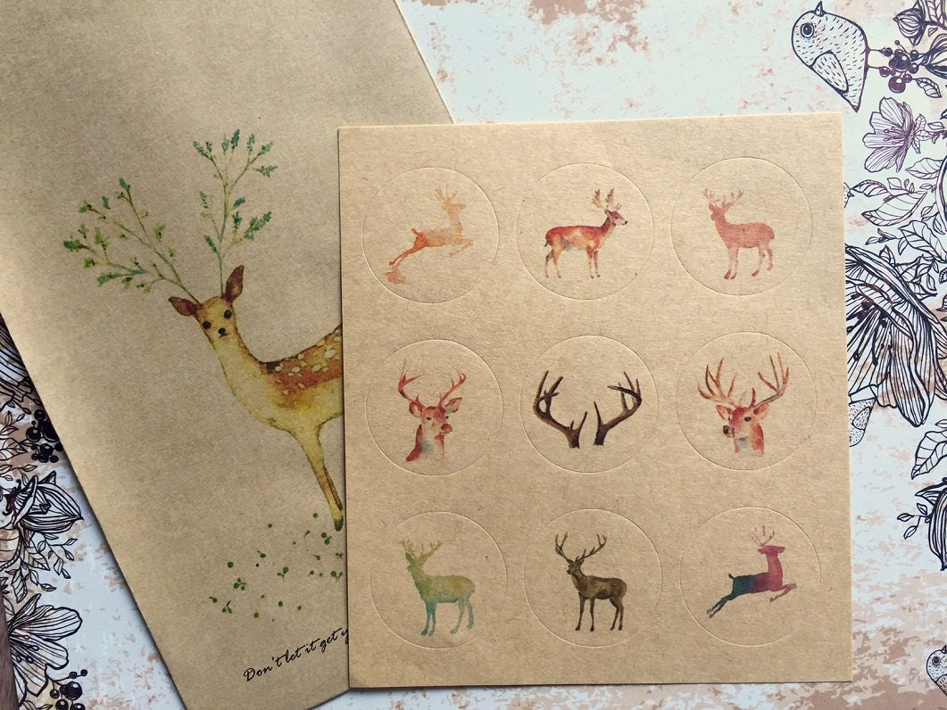 Lovely Deer Sticker Deer Deco Paper Sticker Kraft Envelope - Etsy