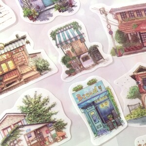 Set of 6 Retro House Sticker Vintage Shop Characteristic Shop Japan Old ...