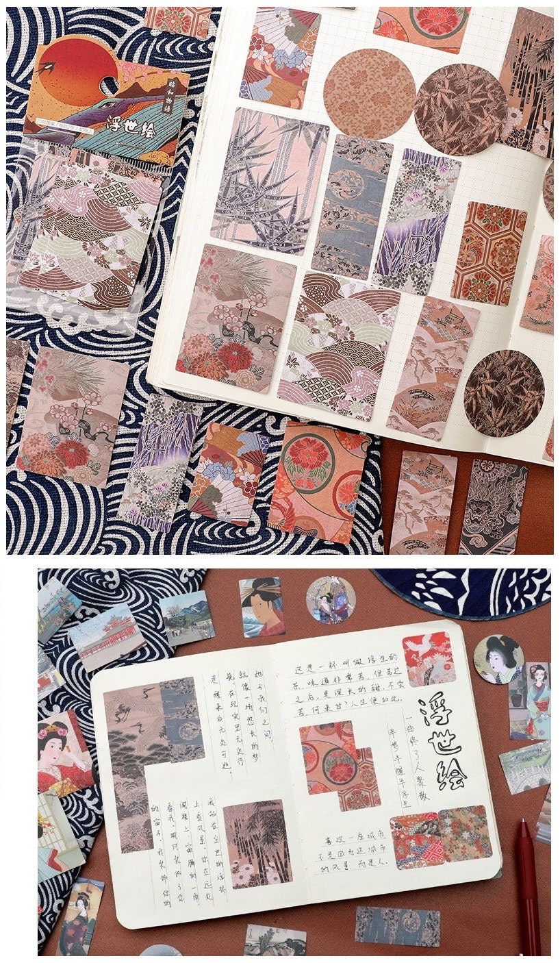 40 vintage Japan stickers Japanese geisha landscape scenery | Etsy