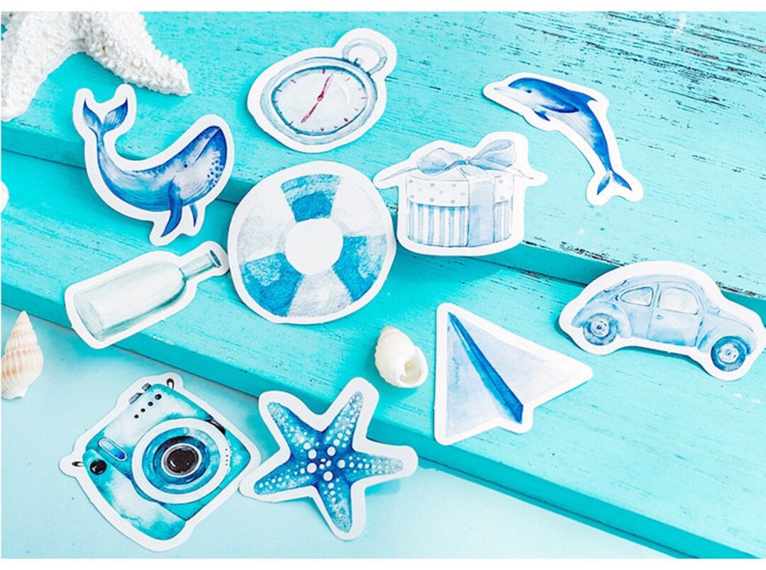 45 Nautical Theme Sticker Blue Tone Blue Series Blue Whale Dolphin ...