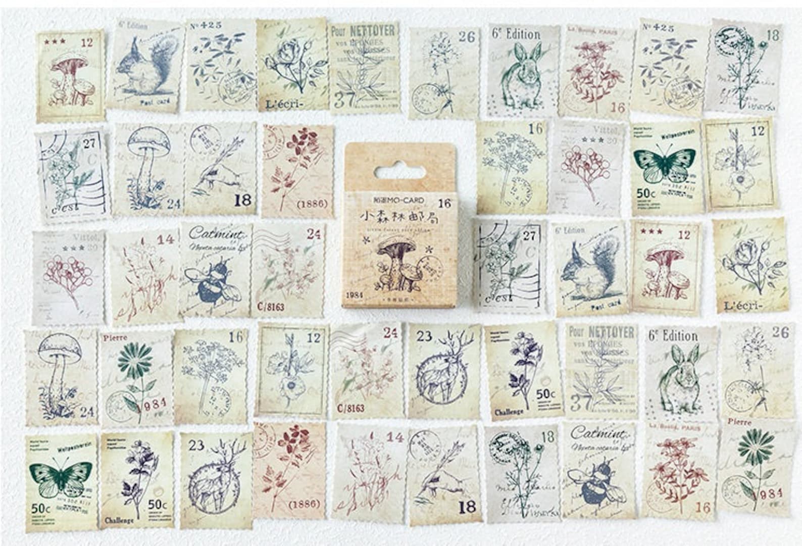 45 Vintage Postage Stamp Sticker Field & Forest Antique Forest Drawing ...