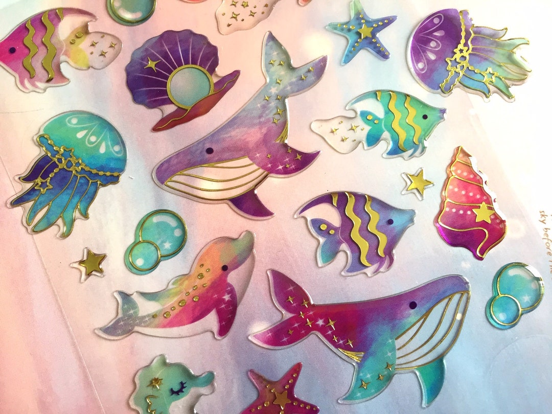Underwater Theme Sticker Blue Whale Dolphin Sea World Sea Shell Pearl ...