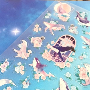 Fancy Whale Sticker Moonlight Pink Rose Blue Rose Mini Whale Underwater ...
