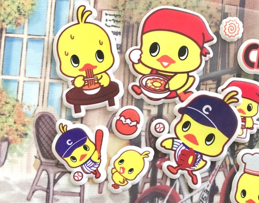 Yellow Duck Sticker Baseball Player Baby Chick Little Chicken Puffy ...