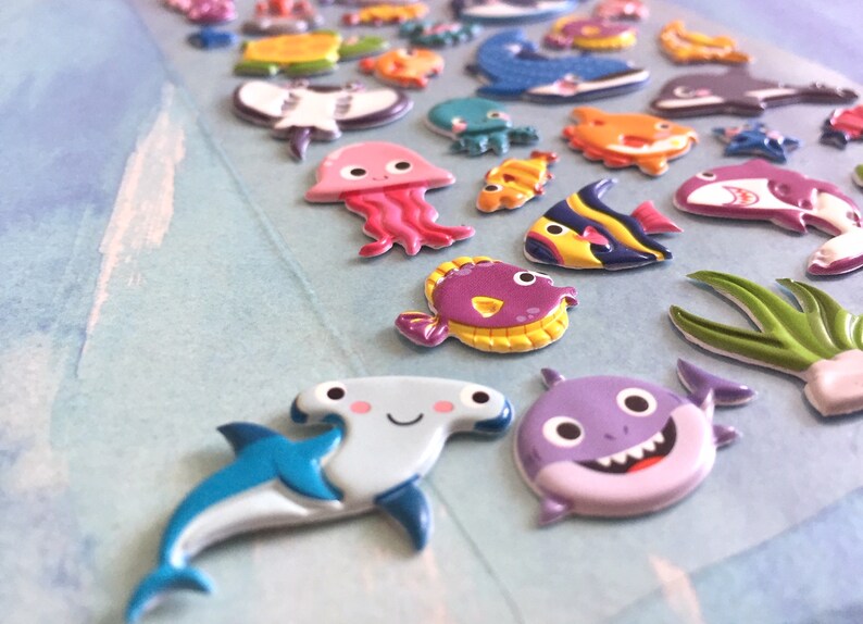 Cute Fish Sea World Sticker Colorful Underwater Rare Fish Jellyfish ...