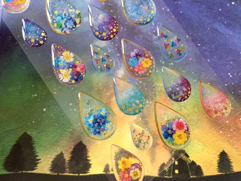 Tear Drops Sticker Colorful Raindrops Waterdrops Epoxy Sticker Rain ...