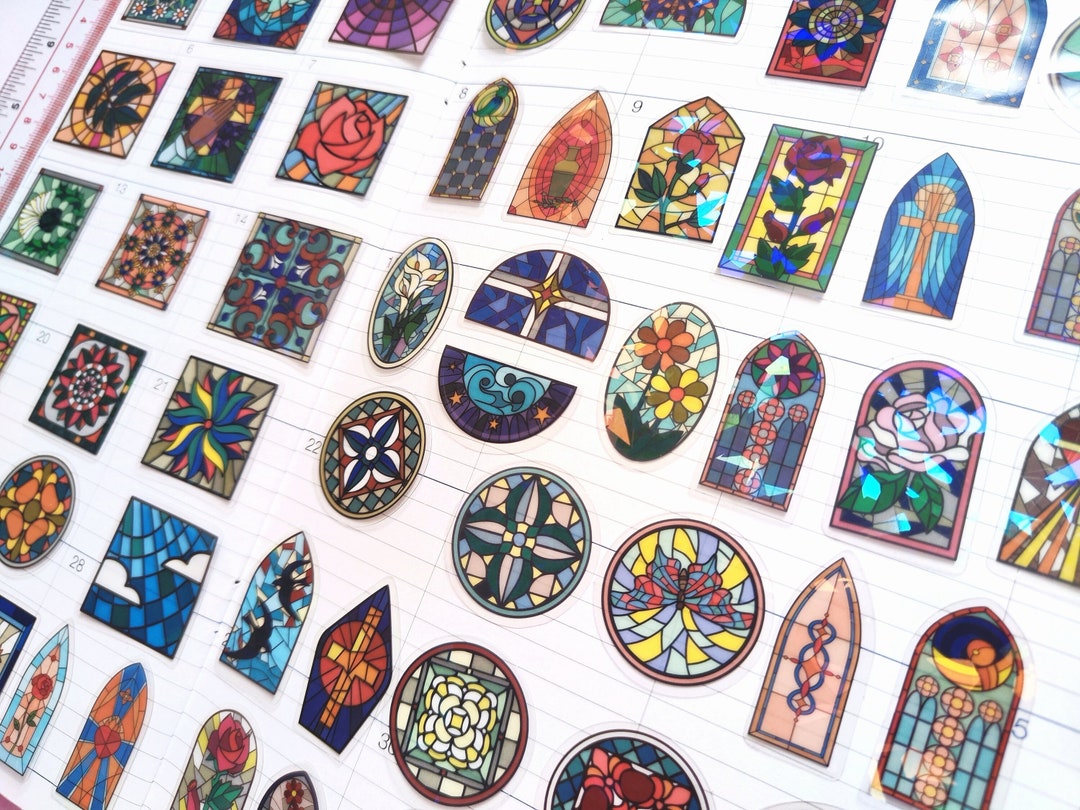 60 Stained Glass Windows Stickers Church Window Art Retro Hand Painted ...