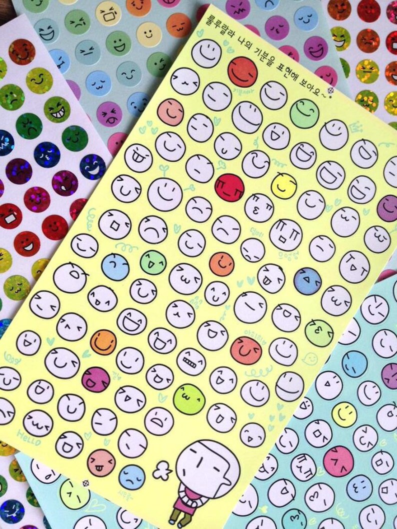 Mood Journal Mini Mood Chart Sticker Smile Face Funny Face | Etsy