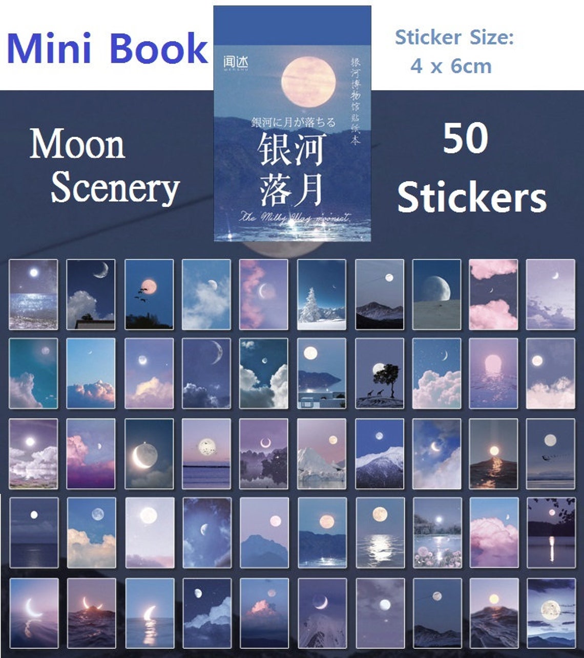50 Moon Scenery Stickers Book Mini Book Moon Collection Full - Etsy