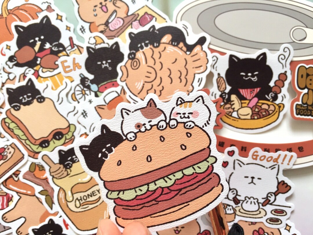 30 Super Cute Cat Sticker Anime Foodie Cat Gourmet Kitten Naughty Pet ...