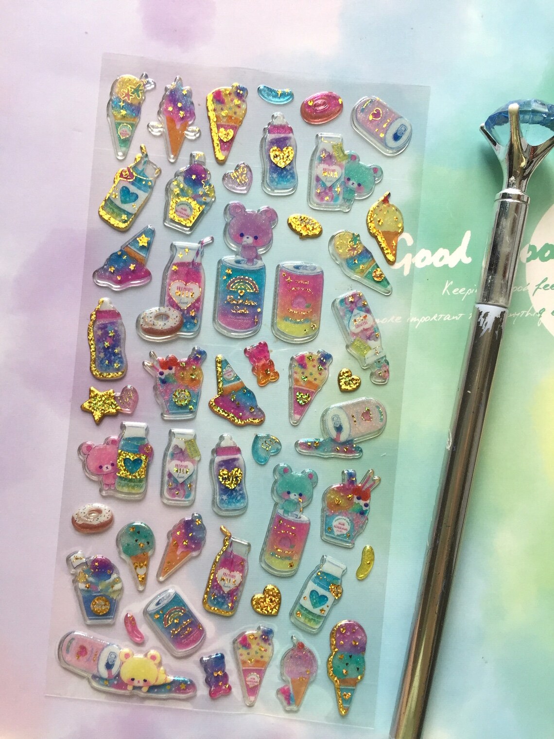 Teddy bear ice cream bar sticker foodie bear colorful ice | Etsy