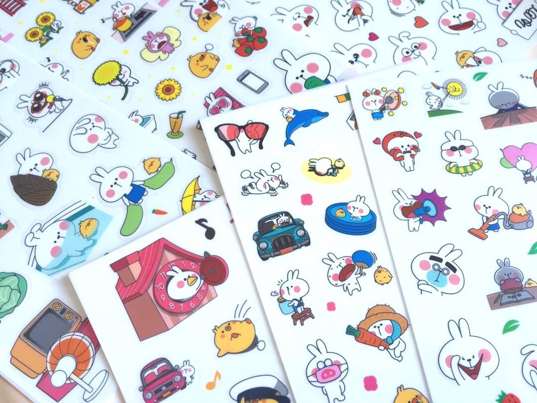 6 Sheets Cartoon Rabbit Sticker Funny Character Adorable Animated ...